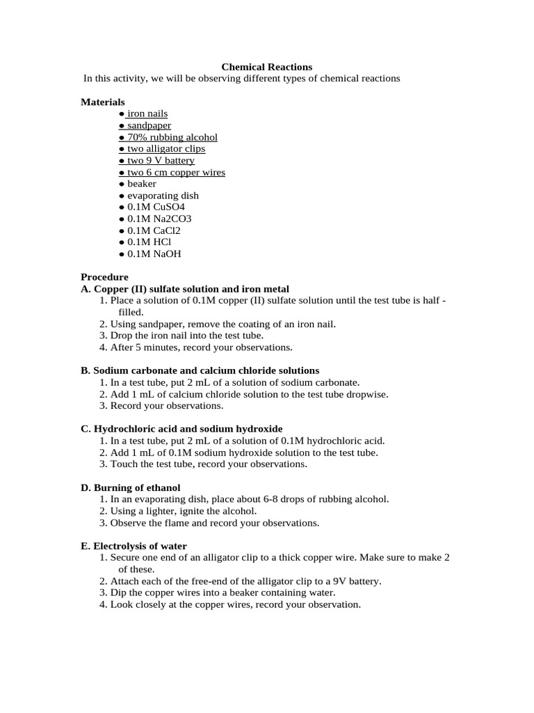 Chemical Reactions_Laboratory | PDF