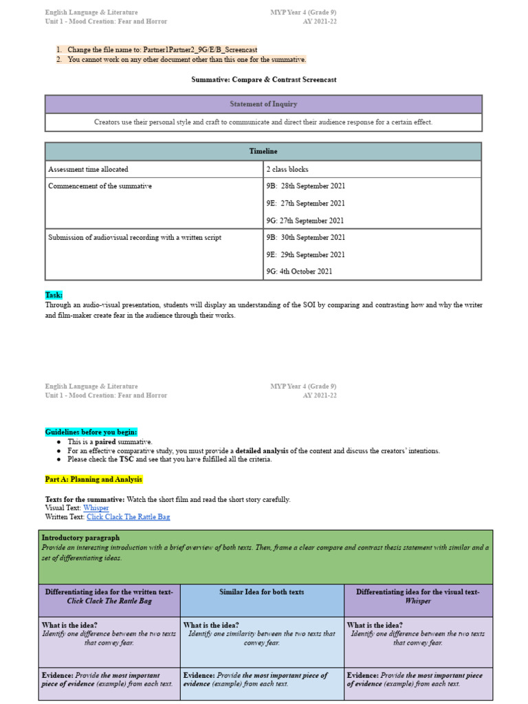 G9 Unit 1 Summative 1 TaskSheet-Collaborative | PDF