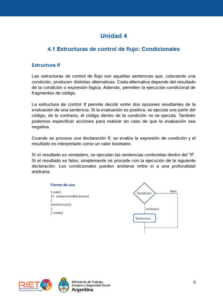 4.1 Estructuras de Control de Flujo - Condicionales | PDF