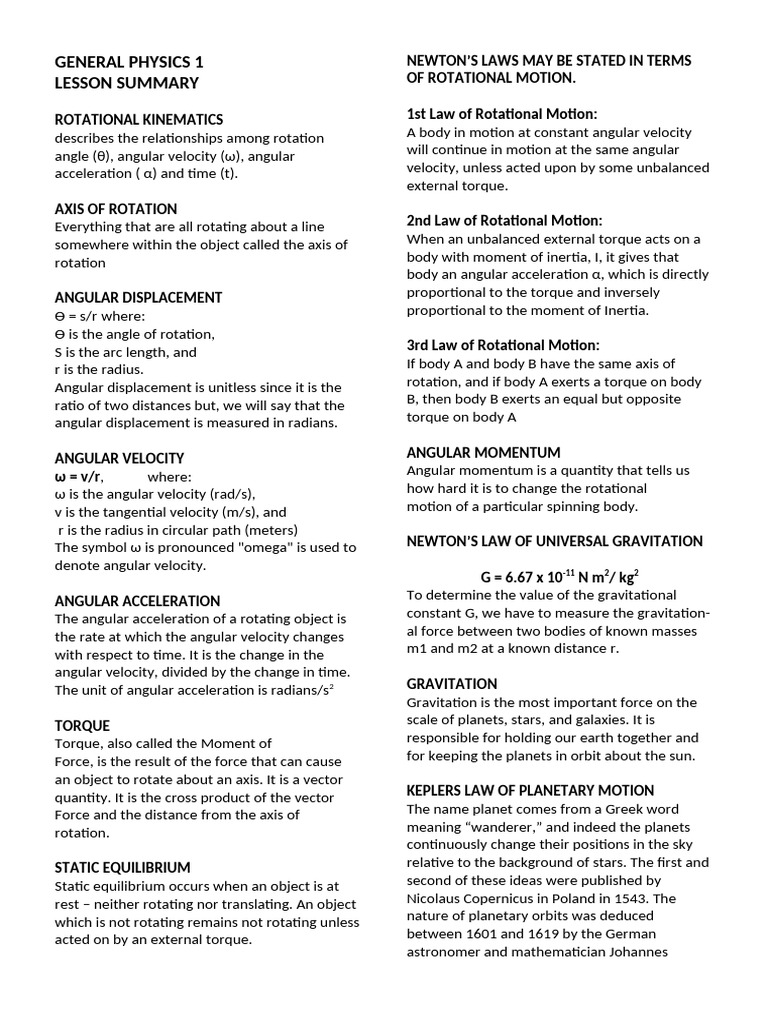 General Physics 1 Lesson Summary Quarter 2 | PDF