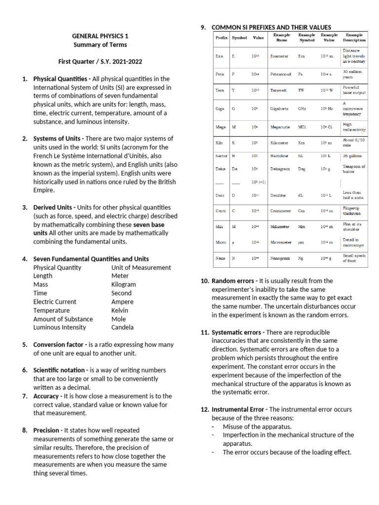 General Physics 1 Lesson Summary | PDF