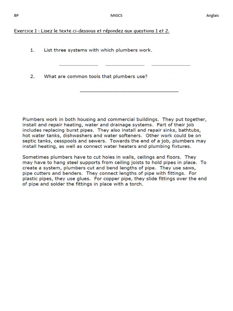 Plumbing Exercises | PDF