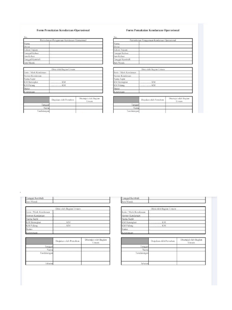 Contoh Form Penggunaan Kendaraan Operasional | PDF