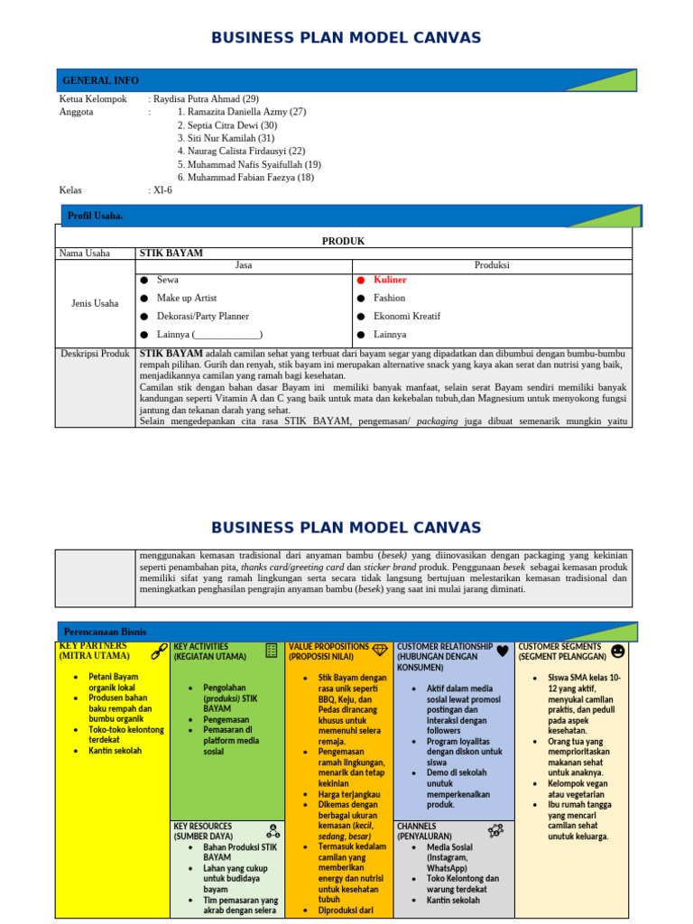 Contoh Bisnis Plan BMC | PDF