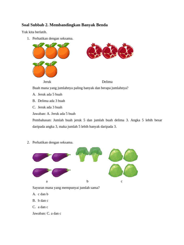 Soal Subbab 2 Membandingkan Banyak Benda | PDF