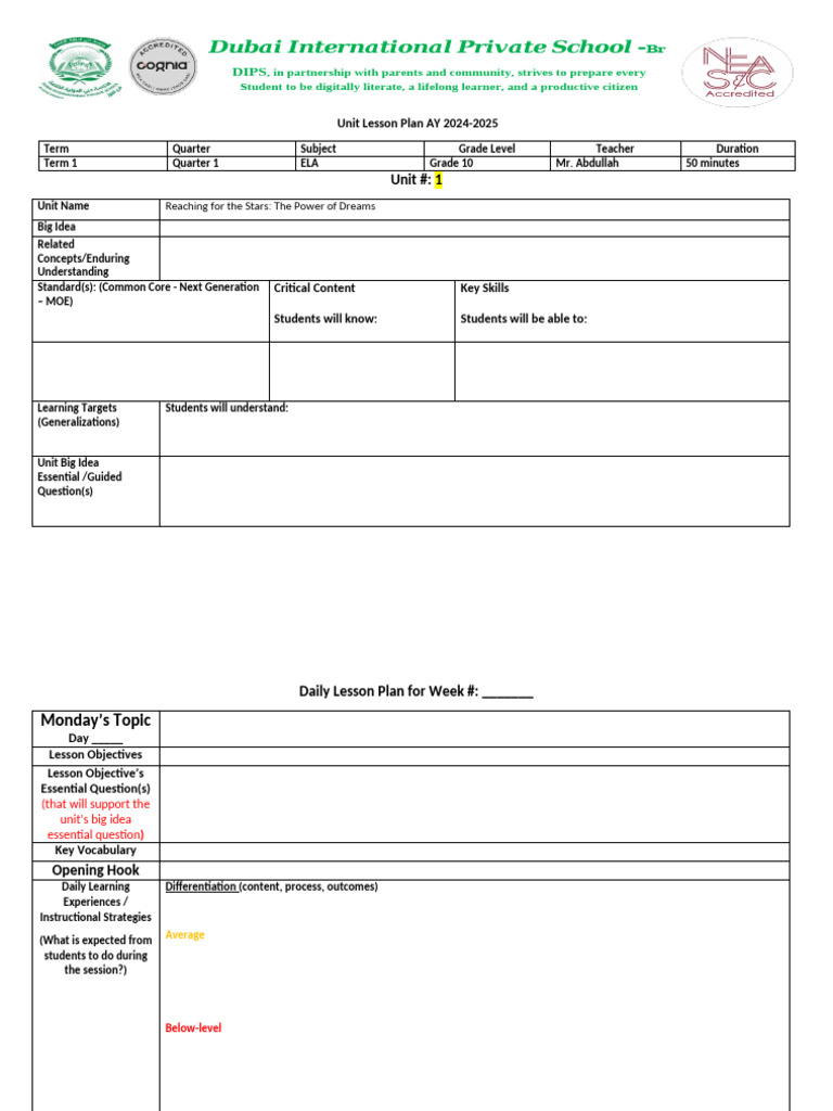 CBCI Lesson Plan Template 2024-2025 | PDF