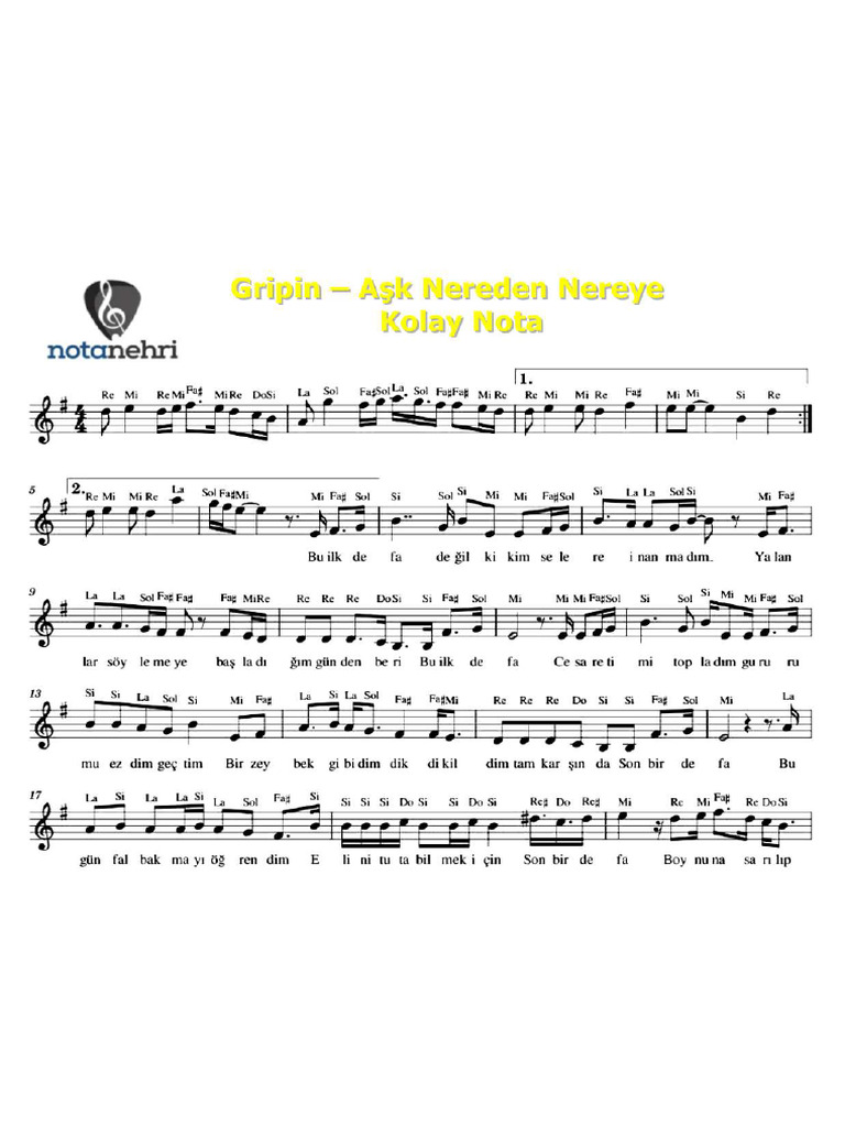 Gripin-–-Ask-Nereden-Nereye-Kolay-nota-1 | PDF