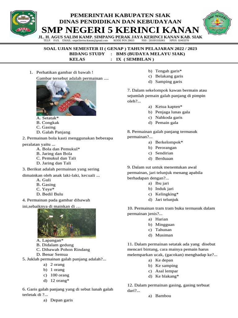 BMR Kls 9 Ujian Sem 2 2022 2023 . | PDF