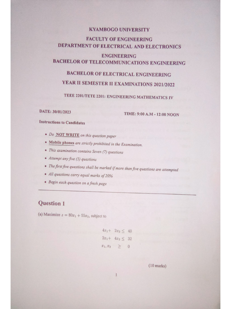 Engineering Mathematics IV Past Paper | PDF