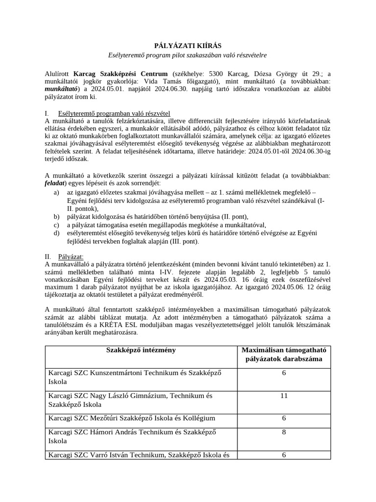 Pályázati Kiírás | PDF