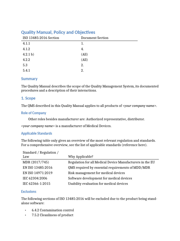 Quality Manual Policy Objectives | PDF