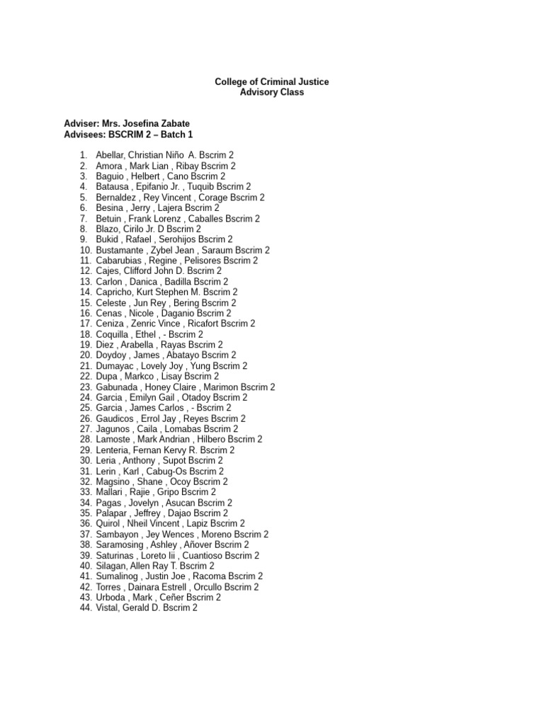BSCRIM 2 Advisory Class | PDF