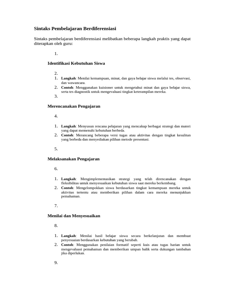 Sintaks Pembelajaran Berdiferensiasi | PDF