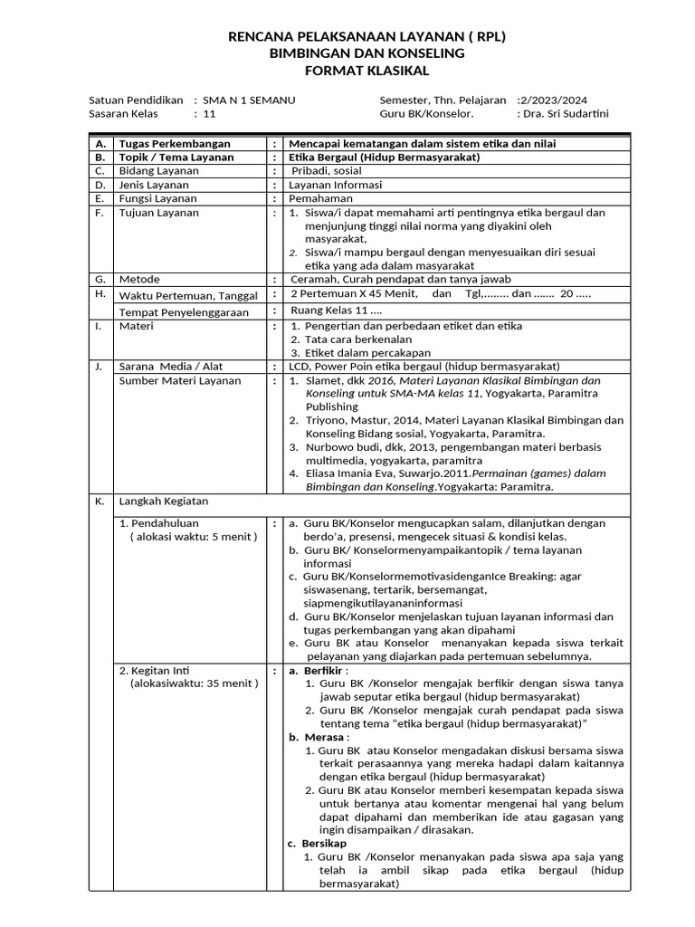RPL BK Etika Bergaul (Hidup Bermasyarakati) | PDF