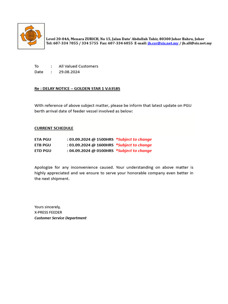 RVSD Delay Notice Golden Star 1 v.6358s | PDF