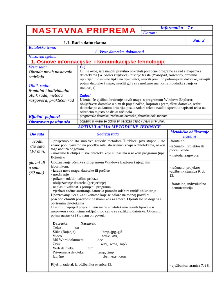 2.NASTAVNA PRIPREMA Za Sedmi Razred Inf | PDF