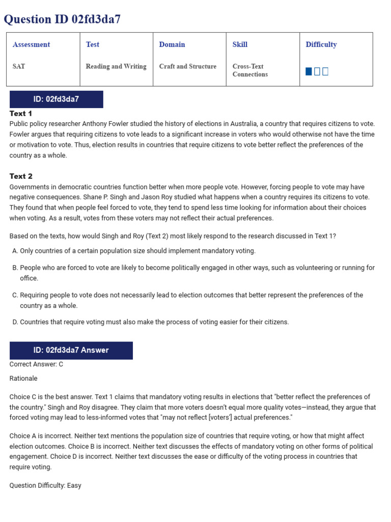 Cross-Text Connections (Easy) Answers | PDF