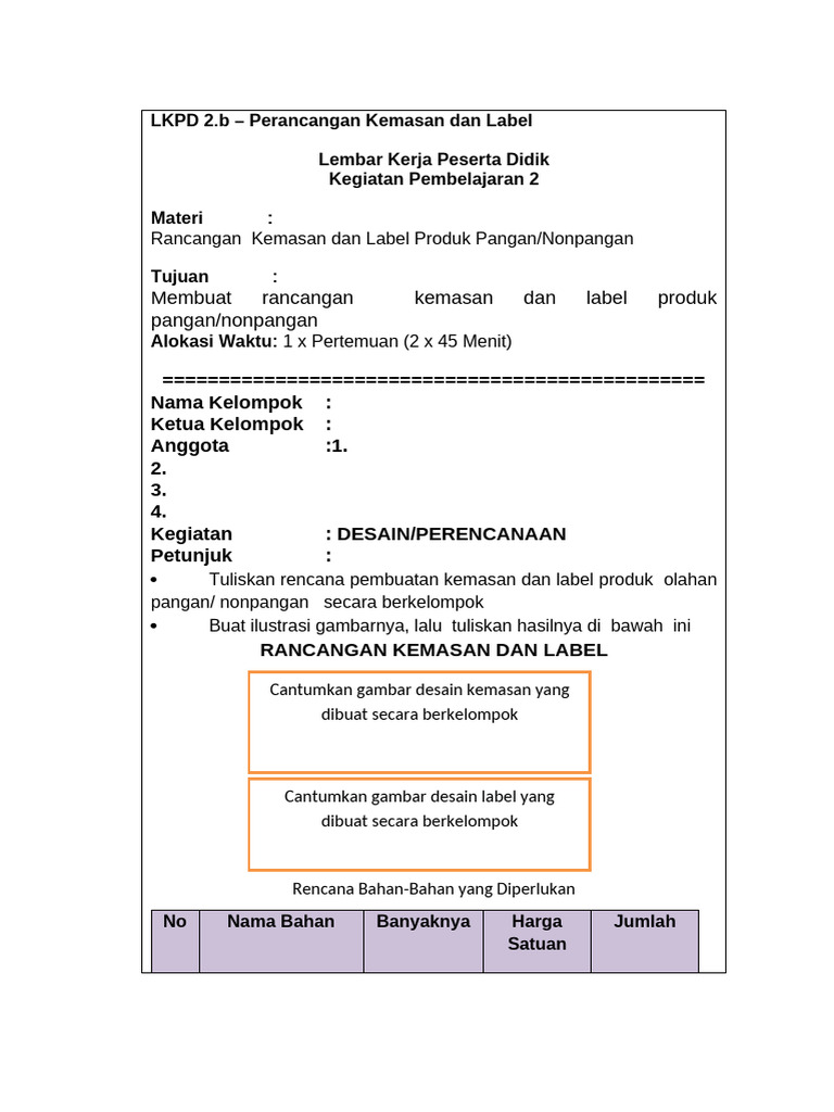 LKPD 2 B Rancangan Kemasan Dan Label | PDF