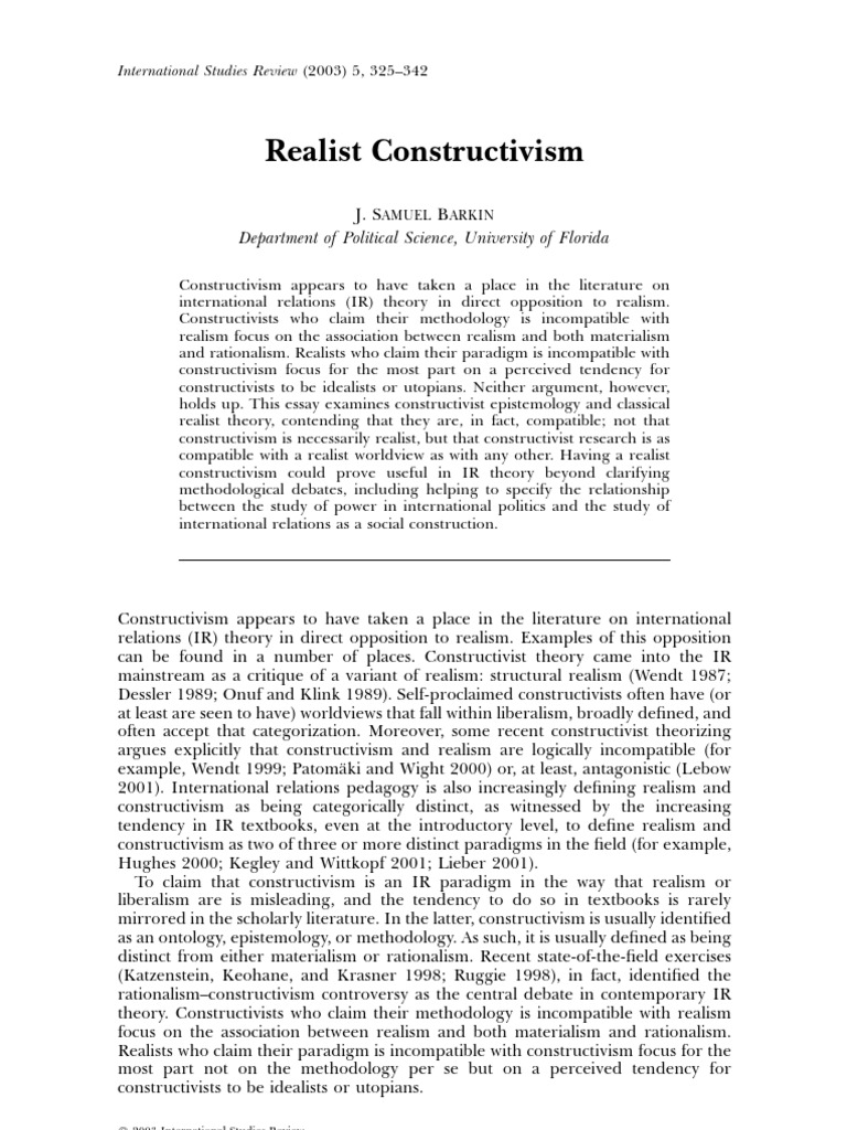 Realist Constructivism in IR Theory | PDF | Philosophy