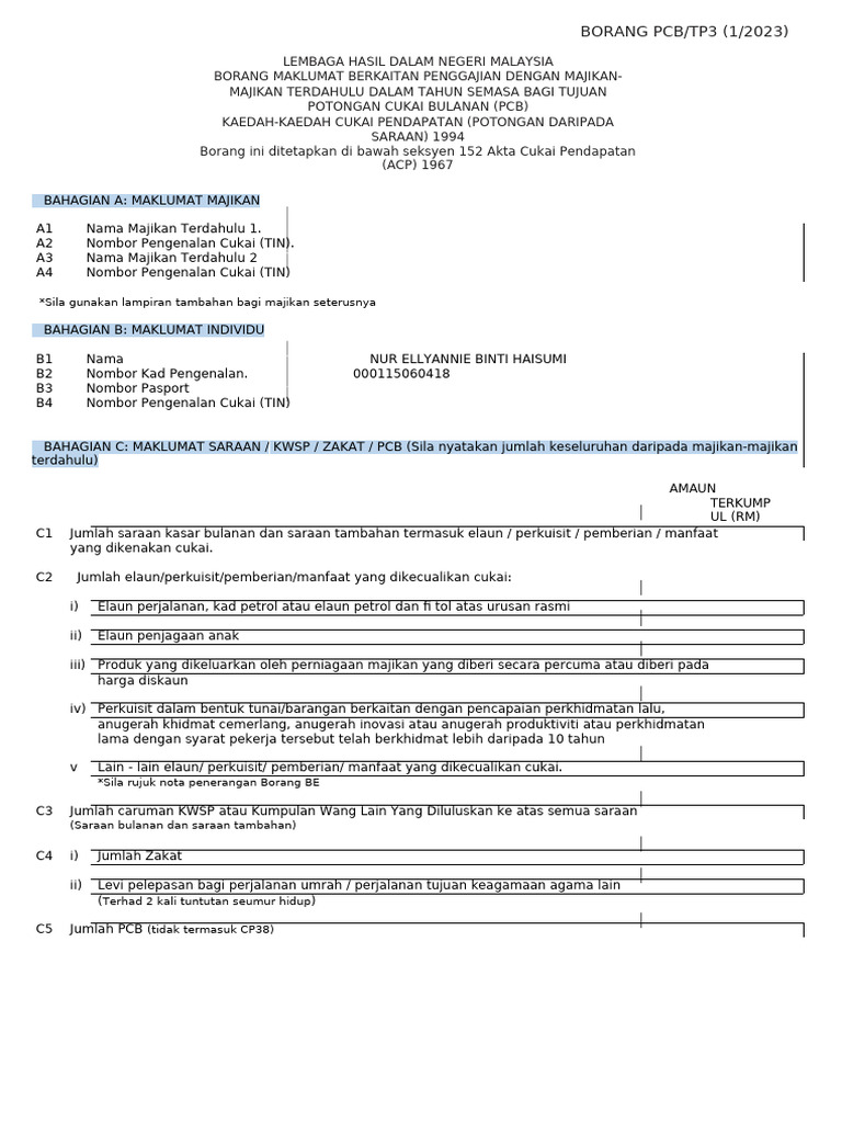 Borang TP 3 2023 | PDF