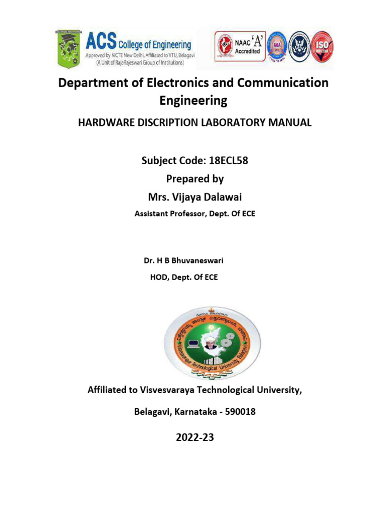 DSDV Lab Manual For 3rd Sem | PDF | Field Programmable Gate Array | Hardware Description Language