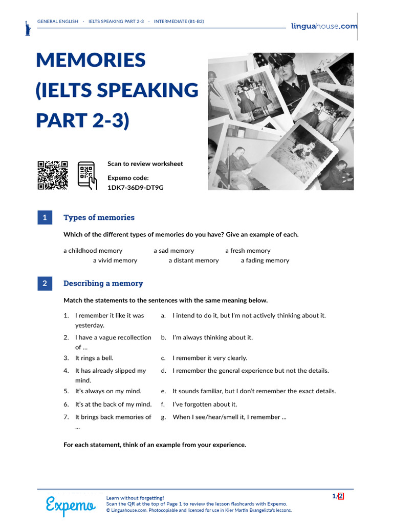 Memories Ielts Speaking Part 2 3 American English Teacher | PDF