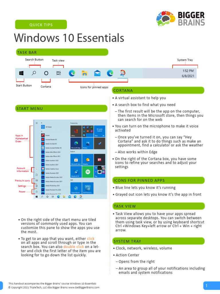 Windows 10 Essentials - Handout | PDF