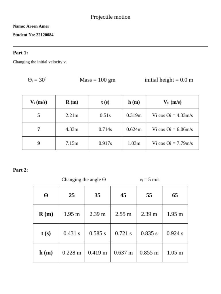 Projectile motion experiment | PDF