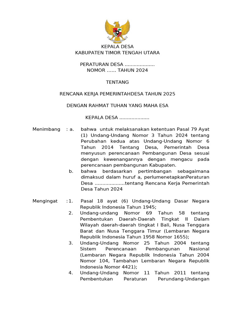 Perdes Rkpdesa RKP Desa 2025 | PDF