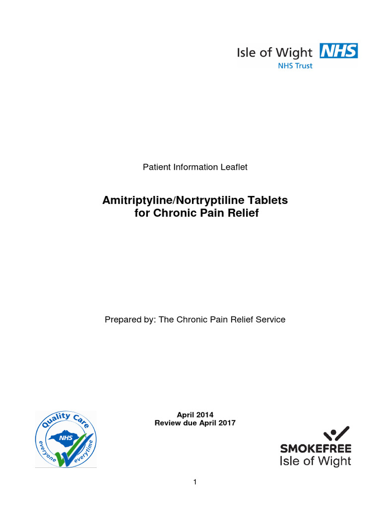 Chronic Pain Relief - Amitriptyline Nortryptiline Tablets For | PDF