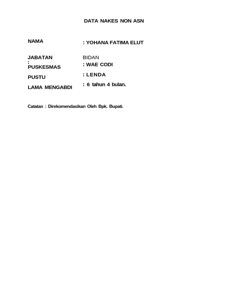 Data Nakes Non Asn Yohana Fatima Elut | PDF