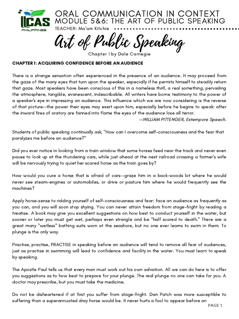 MODULE 5 and 6 - Art of Public Speaking | PDF