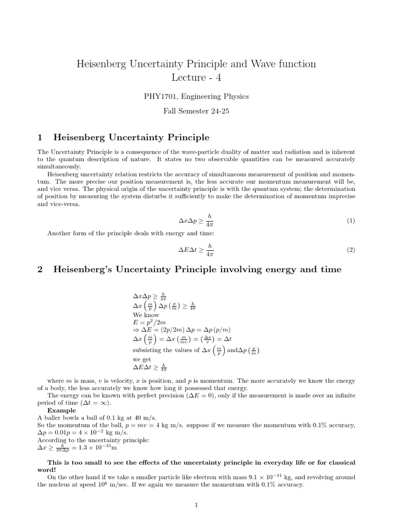 Heinsenberg Uncertainity Priciple and Wave Function | PDF