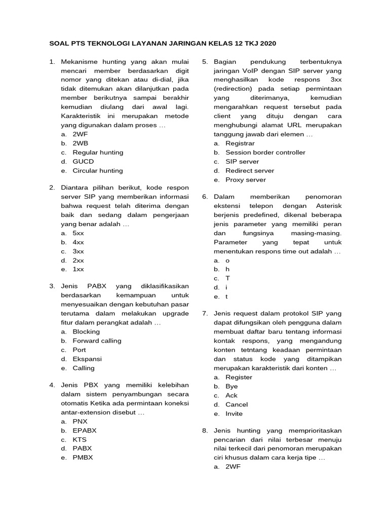 Soal PTS TLJ Kelas12TKJ2020 | PDF