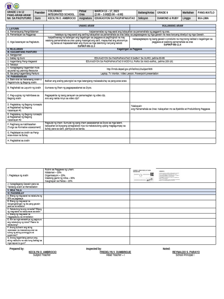 DLL ESP 9 - Q3 W5 - Ruby & Diamond | PDF