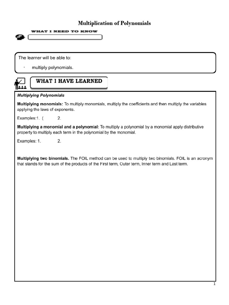 Q3worksheet2 Multiplication Of Polynomials Ii Pdf