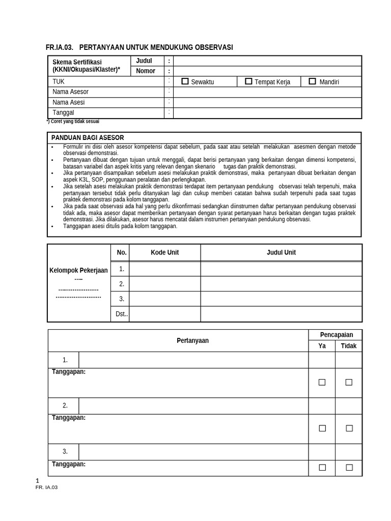 FR - Ia.03. Pertanyaan Mendukung Observasi (PMO) | PDF