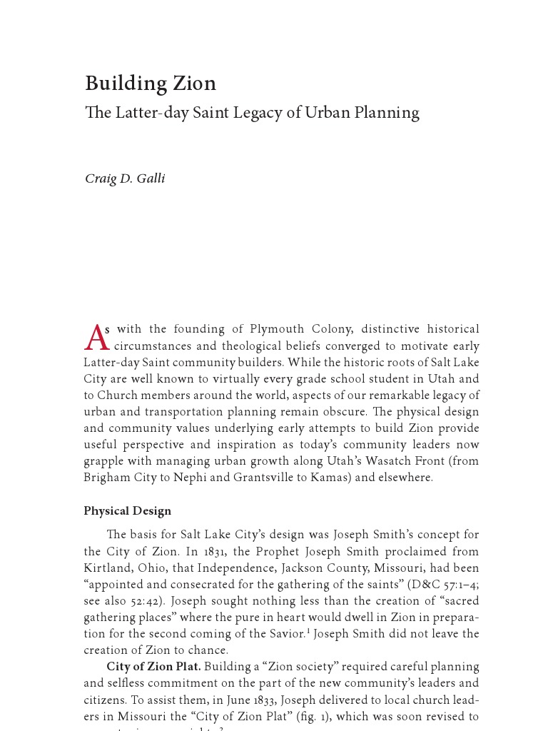 Building Zion: TH e Latter-Day Saint Legacy of Urban Planning | PDF ...