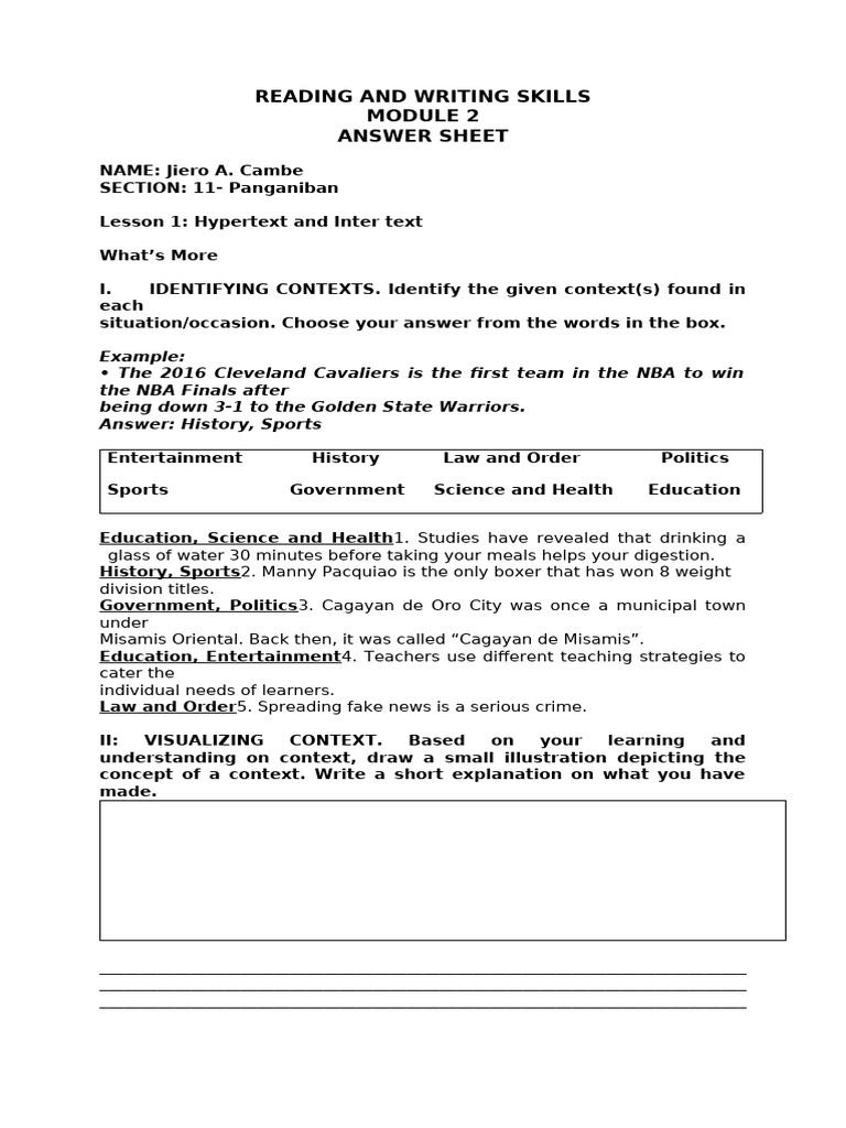 4th Quarter (RandW) - MODULE 2 (Answer Sheet) | PDF