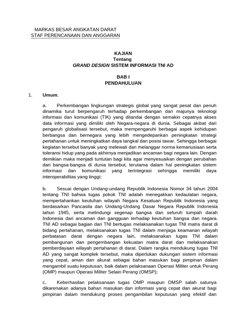 Finalisasi Naskah Kajian FGD GRAND DESIGN SISFO TNI AD | PDF Finalisasi Naskah Kajian FGD GRAND DESIGN SISFO TNI AD | PDF