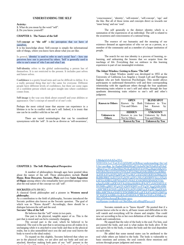 UNDERSTANDING THE SELF Module Prelim | PDF