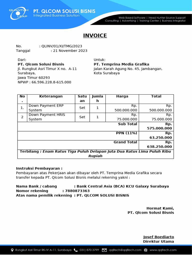 Template Invoice - PT - Temprina Media Grafika | PDF