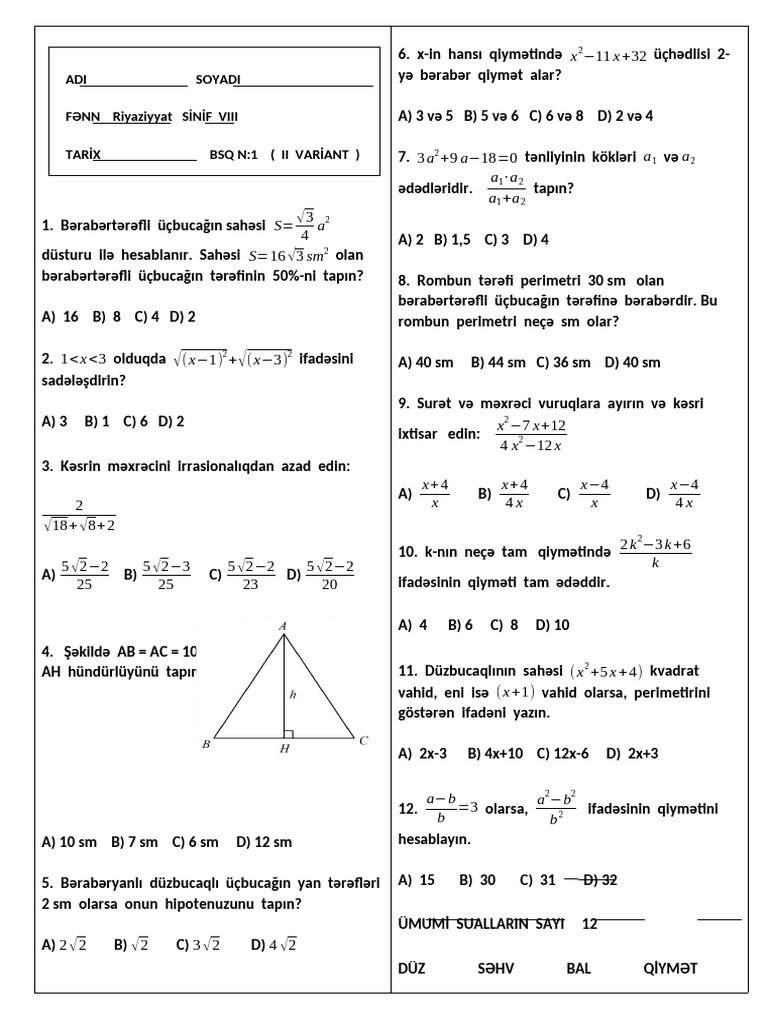 8 Si̇ni̇f Ri̇y BSQ 1 II Vari̇ant | PDF