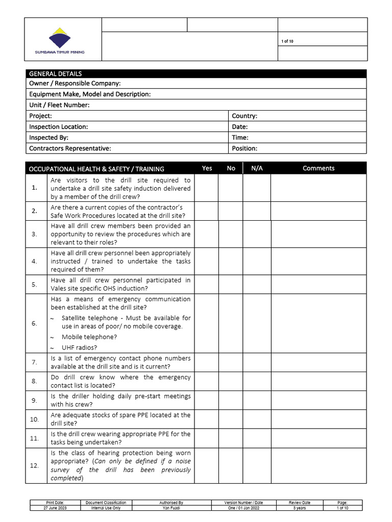 06.c. Heli Rig-Monthly Drill Site Inspection Form - Rev.01 | PDF