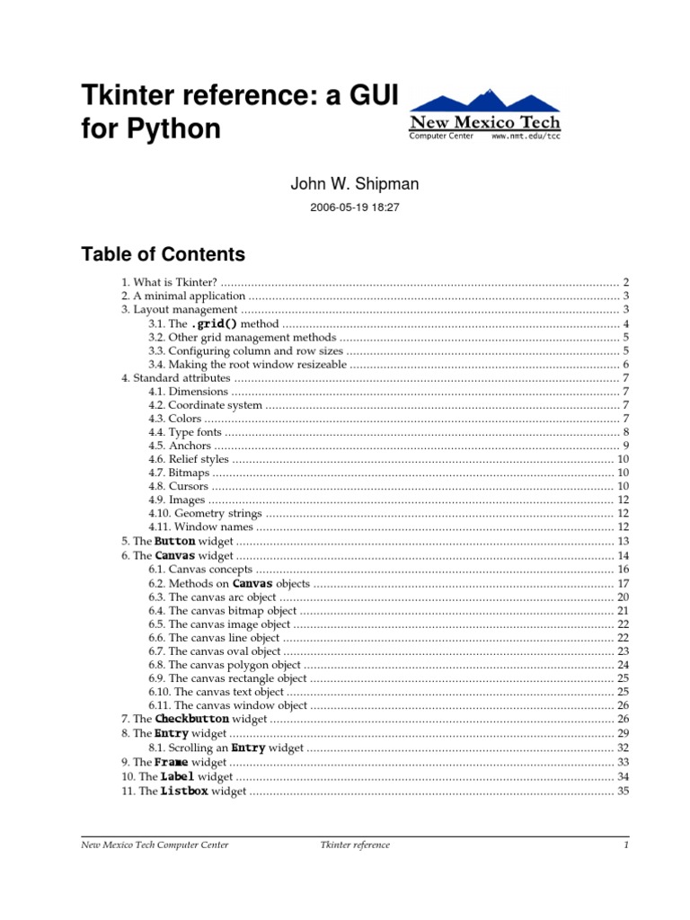 Tkinter Reference: A GUI For Python: John W. Shipman | PDF | Typefaces ...