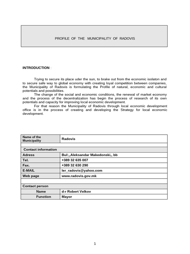 Profile of Municipality of Radovis | PDF