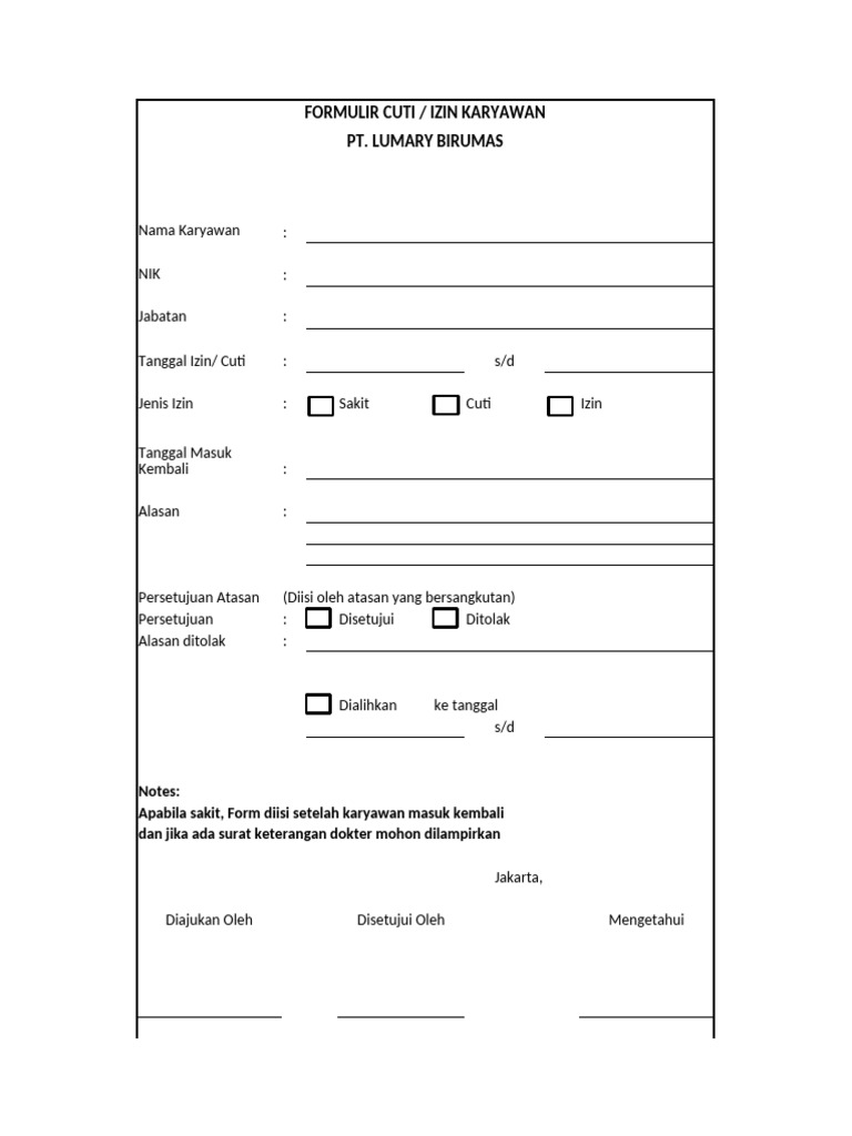 Form Cuti Karyawan Lumary Birumas | PDF