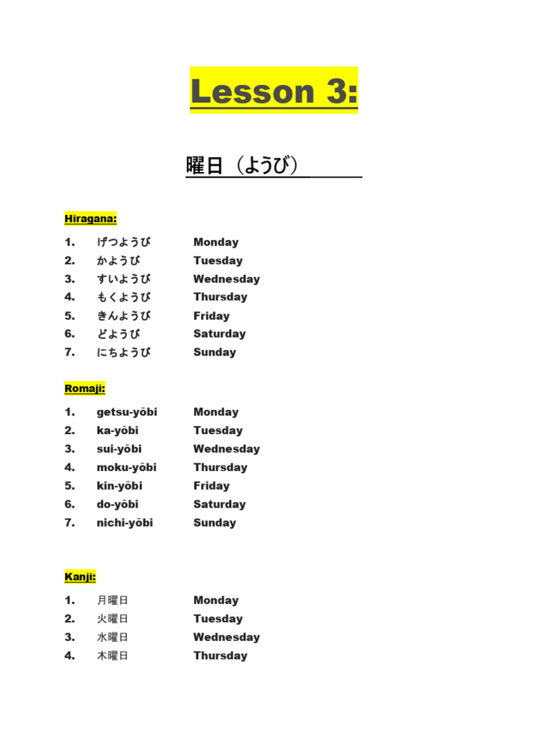 Japanese Lesson 3 | PDF