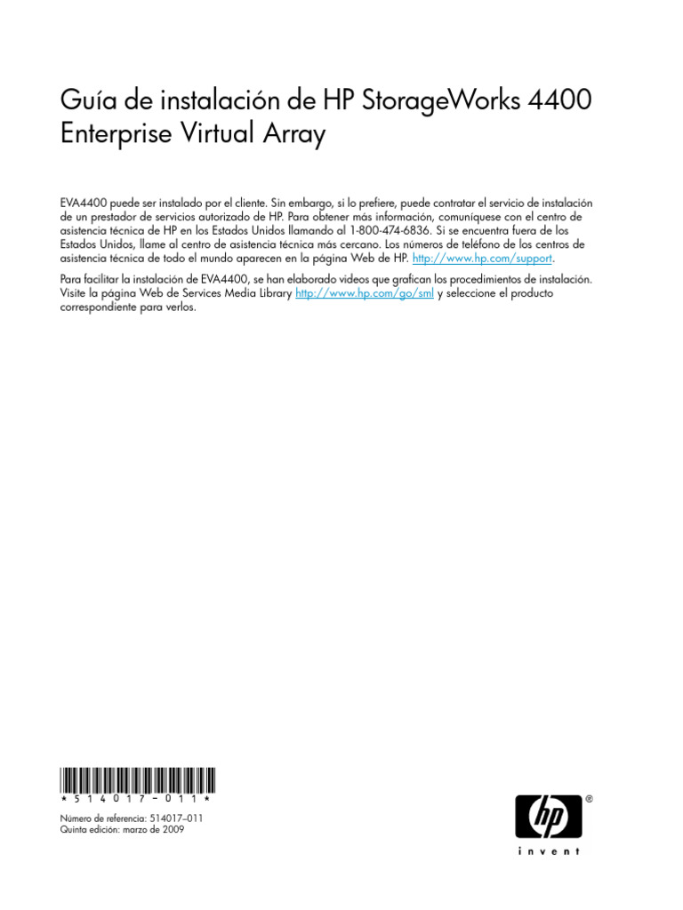 Guía de Instalación de HP StorageWorks 4400 Enterprise Virtual Array | PDF