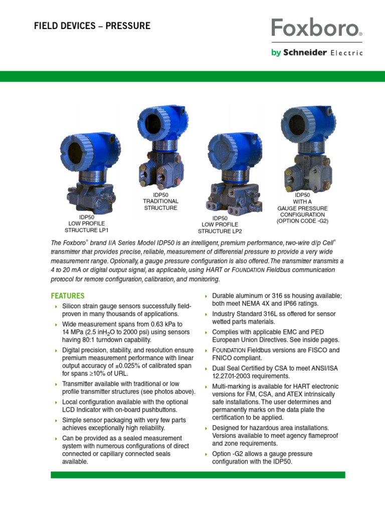Foxboro Model IDP50 IA Differential Pressure Transmitters | PDF ...